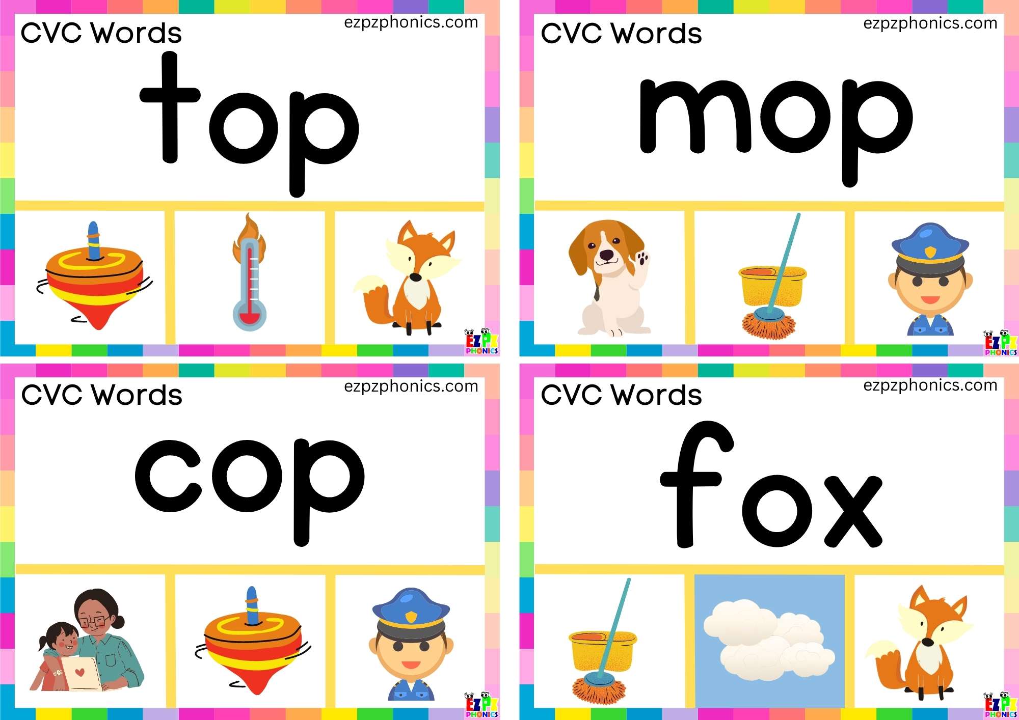 O Short Vowel Sound CVC Words - ezpzphonics.com
